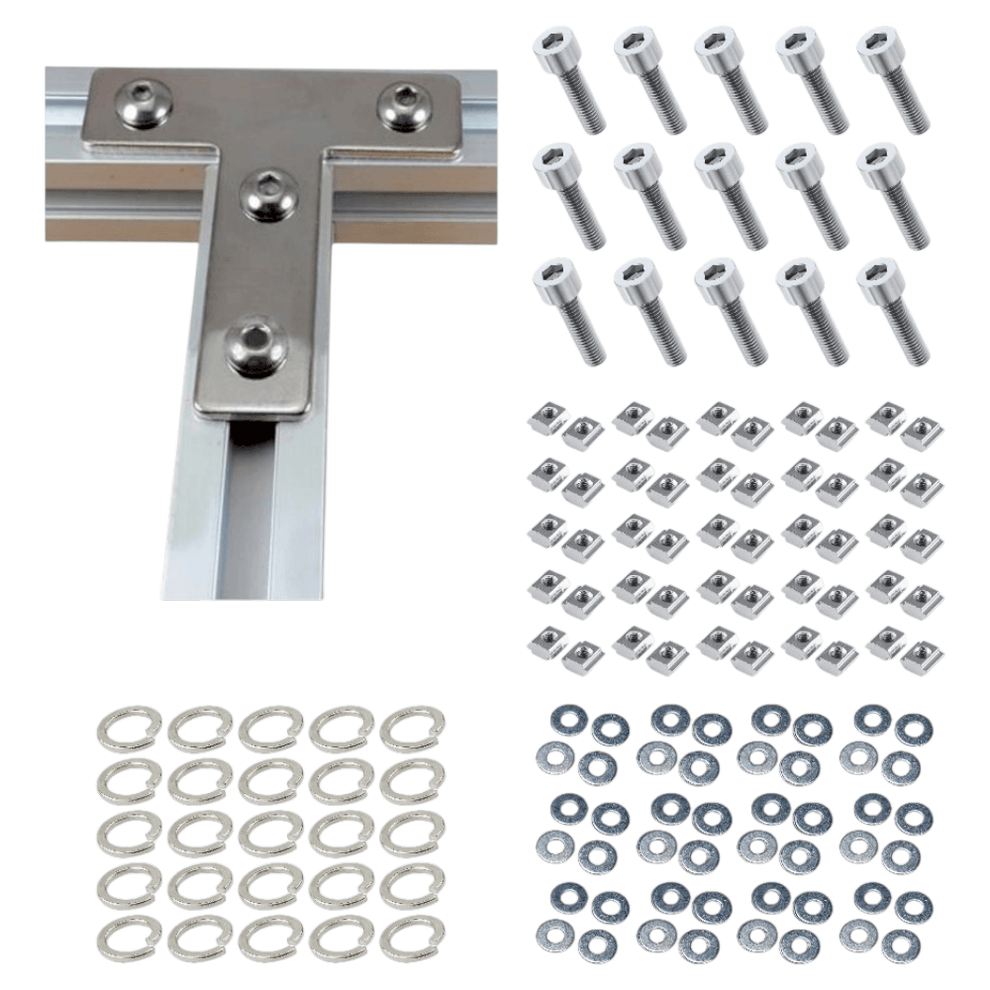 Pack 25 Placas Unión Tipo T Cromadas + Pernos y Tuercas Corredizas – RM ...